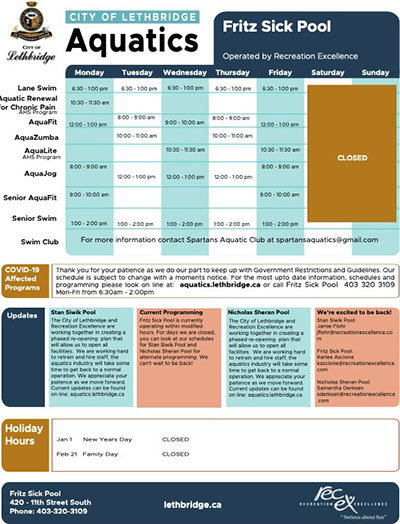 Schedules | Recreation Excellence Lethbridge