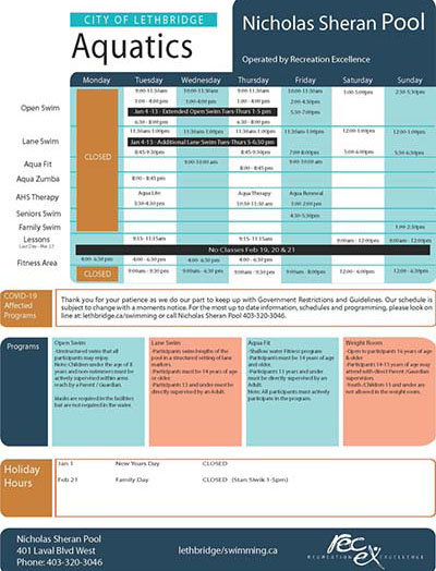 Schedules | Recreation Excellence Lethbridge